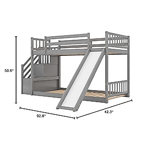 Merax Twin Over Twin Bunk Bed with Slide and for Storage Staircase for Teens, Boys or Girls, No Box Sping Needed
