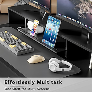 VEELOK Computer Desk with Drawers, 47" Home Office Desk with Monitor Shelf, Writing Desk with Storage, Gaming Desk Work Desk Study Desk for Bedroom, Black