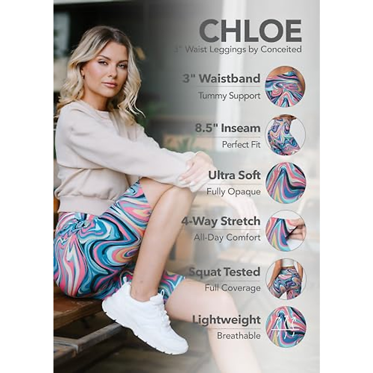 Conceited Biker Shorts Women - Soft - High Waist Tummy Control - Essential - Regular and Plus Size - Fusion - Large - X-Large