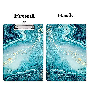 Hongri Clipboard, Fashion Design Letter Size Wooden Clipboards for Students, Women, Man and Kids, Cute Custom Pattern, A4 Standard Size 9" x 12.5" with Low Profile Metal Clip, Teal Marble