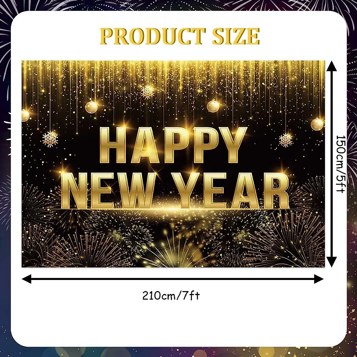 AIBIIN 7x5ft Happy New Year Backdrop Black Gold Glitter Bokeh Fireworks Photography Background Golden Sparkle Spots 2025 New Year Party Decoration Photo Studio Booth Props