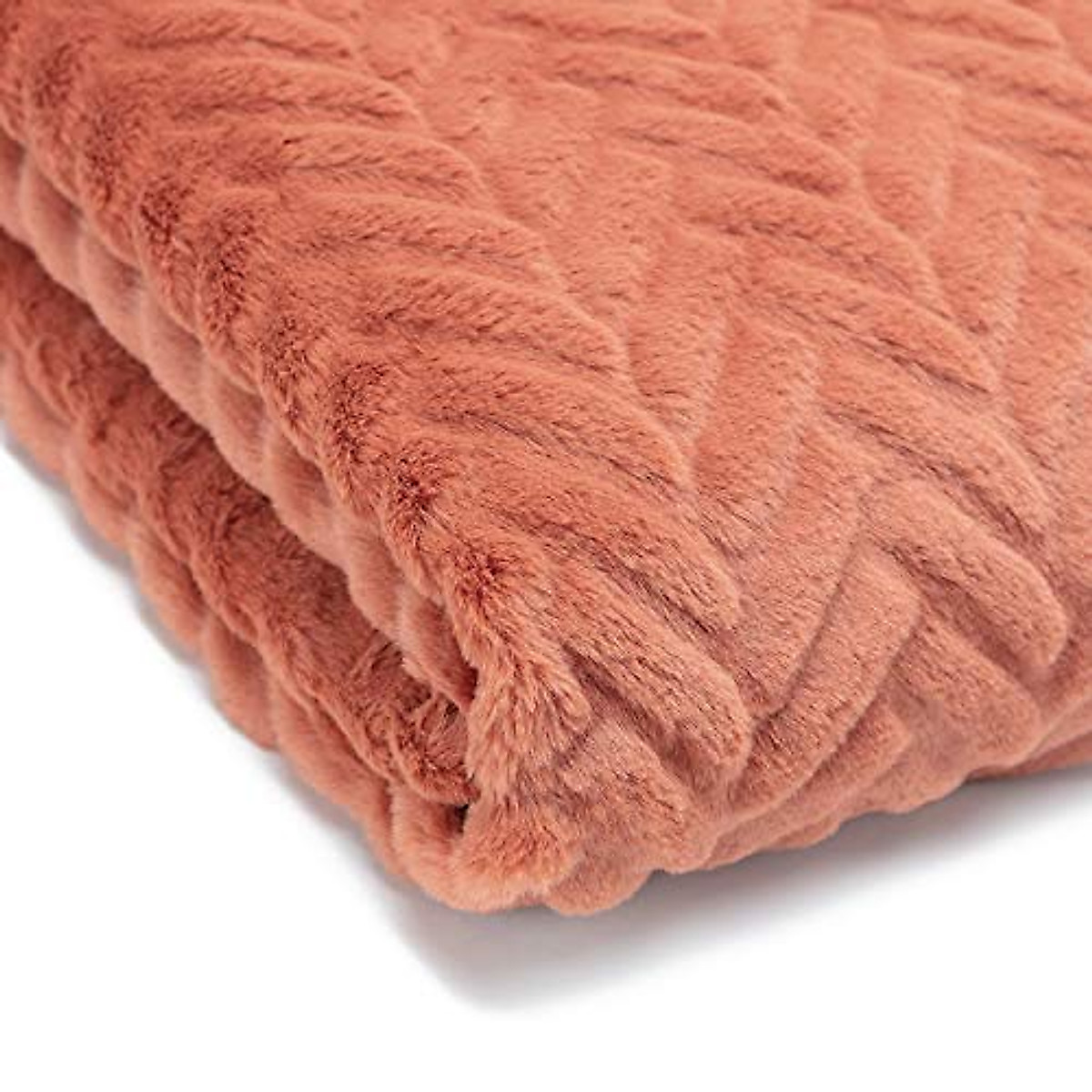 Chanasya Soft Faux Fur Embossed Throw Blanket - Solid Color Fuzzy Double Layered Super Soft Cozy Plush Elegant Burnt Orange Throw - for Bed Couch and Living Room (50x65 Inches) Rust Blanket