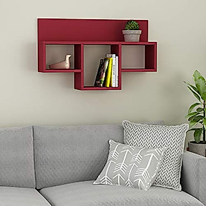 Ada Home Decor Warrington Modern Burgundy Wall Shelf 19.29'' H x 31.5'' W x 7.87'' D / Wall Storage / Shelving Unit