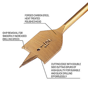 13 Piece Spade Drill Bit Set, Paddle Flat Bit Set for Woodworking, 1/4"to 1-1/2", with Exquisite Packaging, for Cutting Wood, Plastic and Aluminum Holes