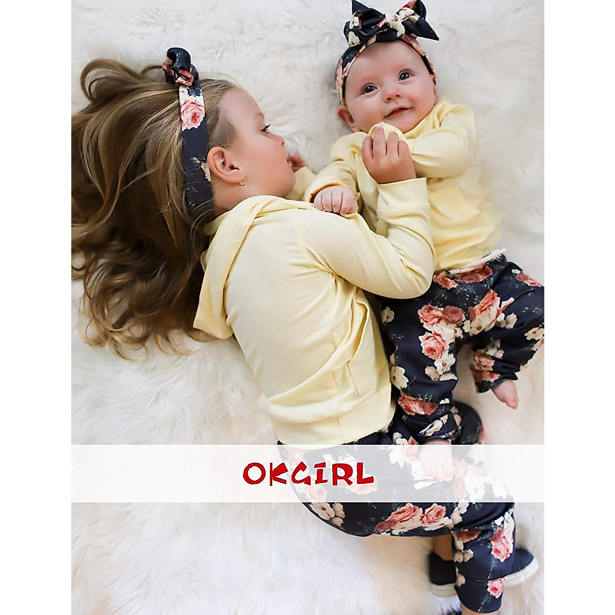 Okgirl Baby Girl Clothes Long Sleeve Hoodie Sweatshirt Floral Pants With Headband Outfit Sets(12-18 Months)