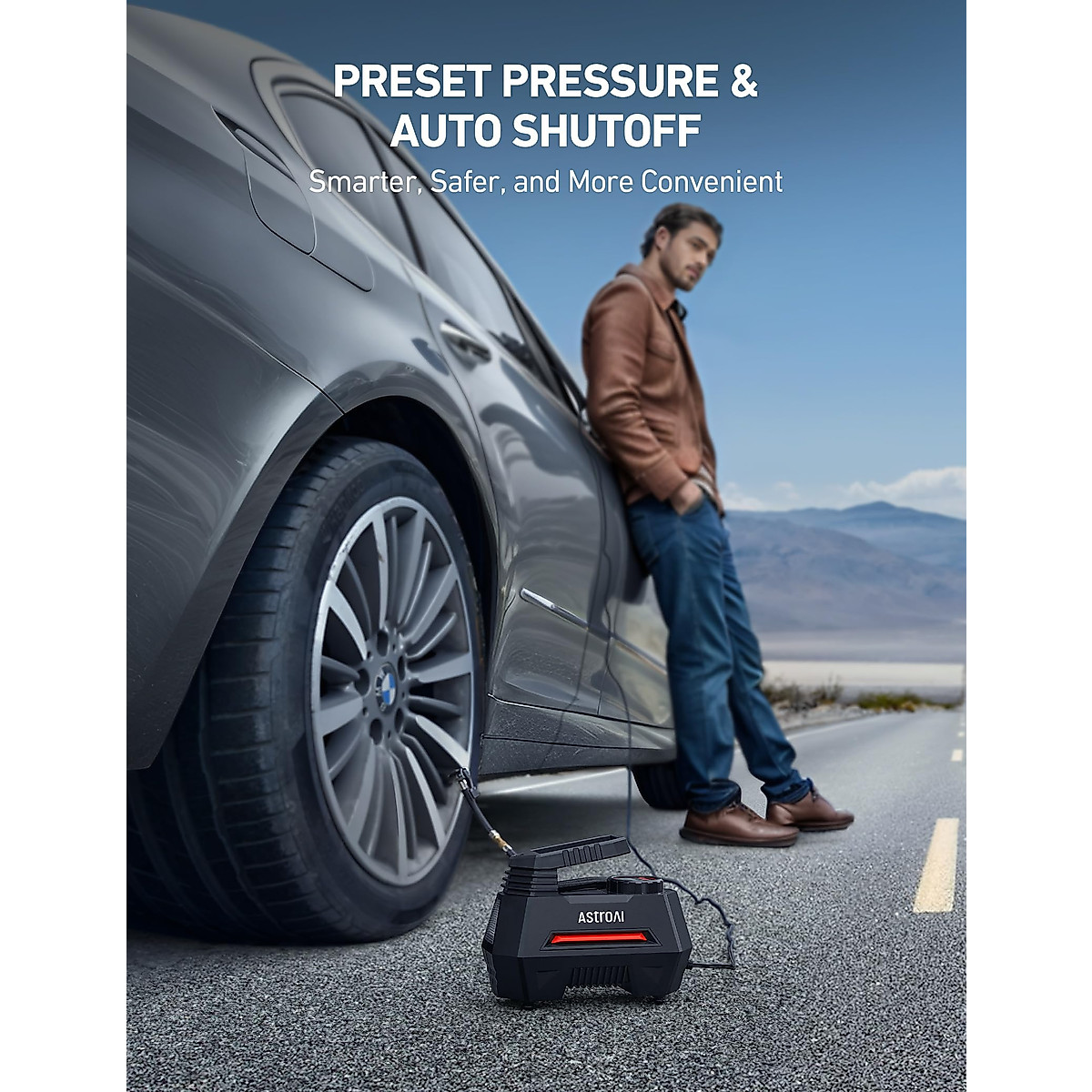 AstroAI Tire Inflator Portable Air Compressor Tire Air Pump for Car Tires - Car Accessories, 12V DC Auto Pump with Digital Pressure Gauge, Emergency LED Light for Bicycle, Balloons, Red