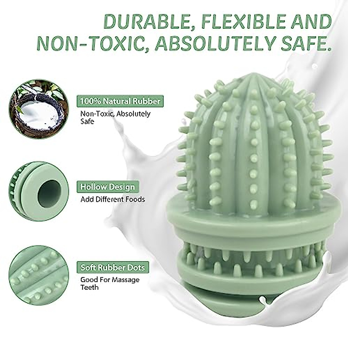 COMFPET Dog Chew Toys for Teething and Cleaning, Rubber Puppy Toys, Dog Dental Chews Toy, Interactive Dog Toys for Small/Medium Dog, Cactus Shape(Green)