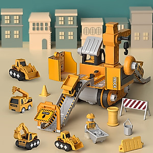Construction Truck Toys for 3 4 5 6 Years Old Toddlers Kids Boys and Girls, STEM Take Apart Toys Cars with Electric Drill, 4 in 1 Construction Vehicles Crane Excavator Drilling Car Timber Grab Truck