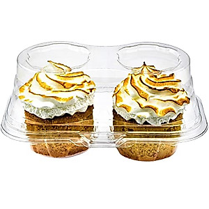 Green Direct 2 Compartment Disposable Cupcake Containers | Clear Cupcake Boxes Airtight | Stackable Cupcake Holders With Lid | Cupcake Plastic Containers Dome Cupcake Carrier BPA Free (50)