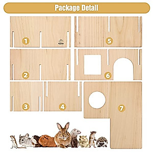 PAWCHIE Guinea Pig Hideout Hamster House with Multi-Rooms - Small Animals Pets Hideout Multi-Chamber Wooden Hut Habitats Decor Tunnel for Guinea Pigs, Hamsters, Chinchillas