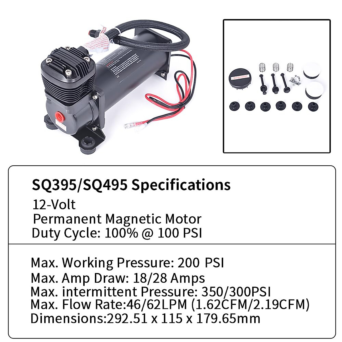 ZHSYMX Ultra Quiet Air Compressor, 1/4 NPT Super Silent 69DB 12V 300PSI Air Ride Suspension Compressor/Air Train Horn for Train/Truck/Car Black