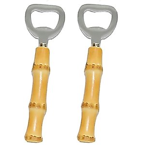 2PCS Bamboo Bottle Openers,Beer Bottle Openers,Bartender Cool Bottle Openers,Soft Drinks-Handcraft Bamboo Handle（yellow）