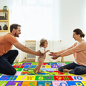 beetoy Baby Cotton Play Mat for Floor, Super Soft Extra Thick (0.6cm) Baby Mat, Foldable Non-Slip Baby Crawling Mat for Playing Area Rug Gym Large Padded Tummy Time Mat, ABC Playmat for Infant Toddler