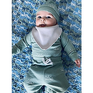 Infant Baby Boy Clothes Ribbed Knitted Sun Print Long Sleeve Romper Tops + Pants + Hat 3 Pcs Outfits (3-6 Months) Light Green