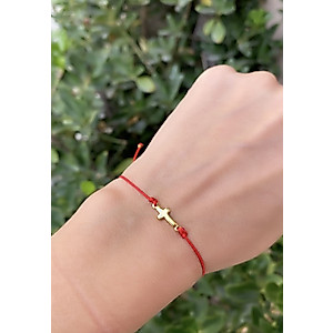 Live Gems | 14K Gold Filled Sideways Cross Red String Bracelet, Red String Cross Charm Bracelet, Summer Jewelry Gift for Her, Birthday Jewelry