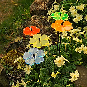 Sun Catcher Garden Decor Glowing Double Blossoms Ornaments 5 Garden Stakes 25cm/9.8 inches high Indoor Outdoor Yard Accessory Gardeners Gift, Colour:Mixed Colours