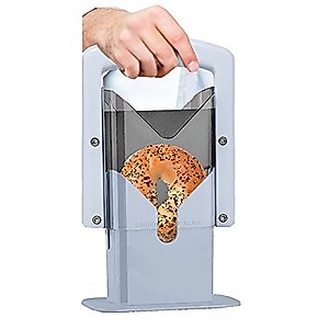 Cheer Collection Guillotine Style Bagel Slicer with Safety Shield - Sharp Serrated Stainless Steel Blade for Cutting Bagels - Fits Bagels up to 2" Thick and 4.5" Diameter