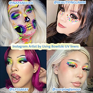 Bowitzki Face and Body Paint Split Cake 50g Body Painting Water Based Eyeliner Graphic Hydra Liner Makeup Glow Fluorescent Color Neon for Halloween Christmas Party Pride - UV Rainbow (UV rainbow)