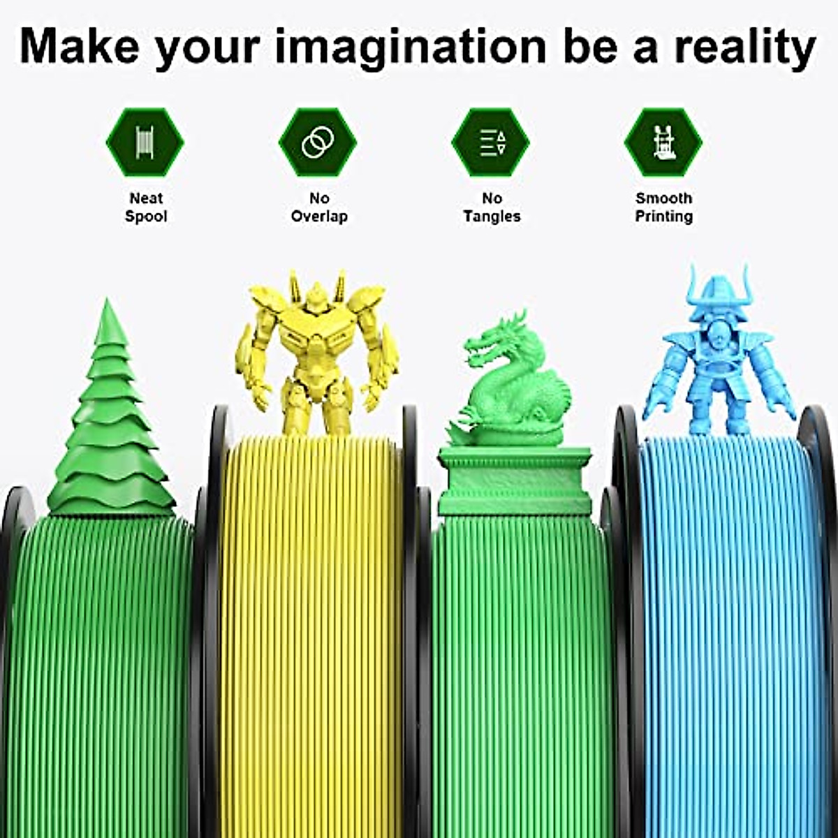 WEEFUN 3D Printer Filament Bundle 250g X 4 Spools, PLA Filament 1.75mm 3D Printing Material, Four Bright Color PLA Filaments Kit for 3D Printer Green/Light-Green/Yellow/Sky Blue, Fit Most 3D Printers