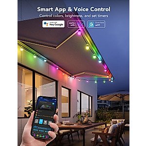 Govee Outdoor String Lights H1, 50ft RGBIC Outdoor Lights with 15 Dimmable Warm White LED Bulbs, Smart Outdoor Lights with 60 Scene Mode, IP65 Waterproof, Work with Alexa for Party, Daily Lighting