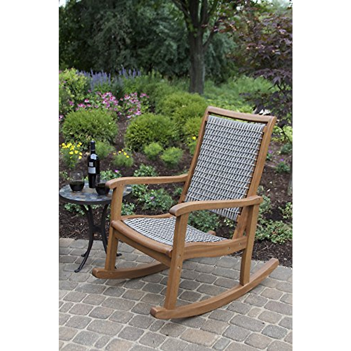 Outdoor Interiors Resin Wicker and Eucalyptus Rocking Chair, Brown and Grey