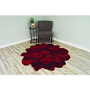 PLANET RUGS Flowers 3D Effect Hand Carved Thick Artistic Floral Flower Rose Botanical Shape Area Rug Design 305 Red 6'6''x6'6'' Round