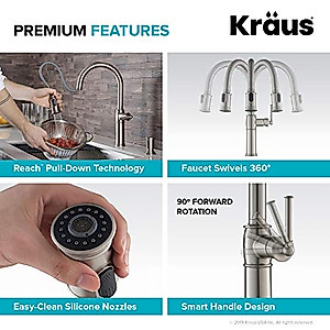 KRAUS Sellette Traditional Spot Free Stainless Steel Single Handle Pull-Down Kitchen Faucet with Deck Plate, KPF-1682SFS