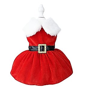 ANIAC Small Dog Christmas Dress Cat Xmas Outfits Red Santa Puppy Skirt Holiday Theme Girls Dog Clothes Pet Christmas Apparel (A, Small)