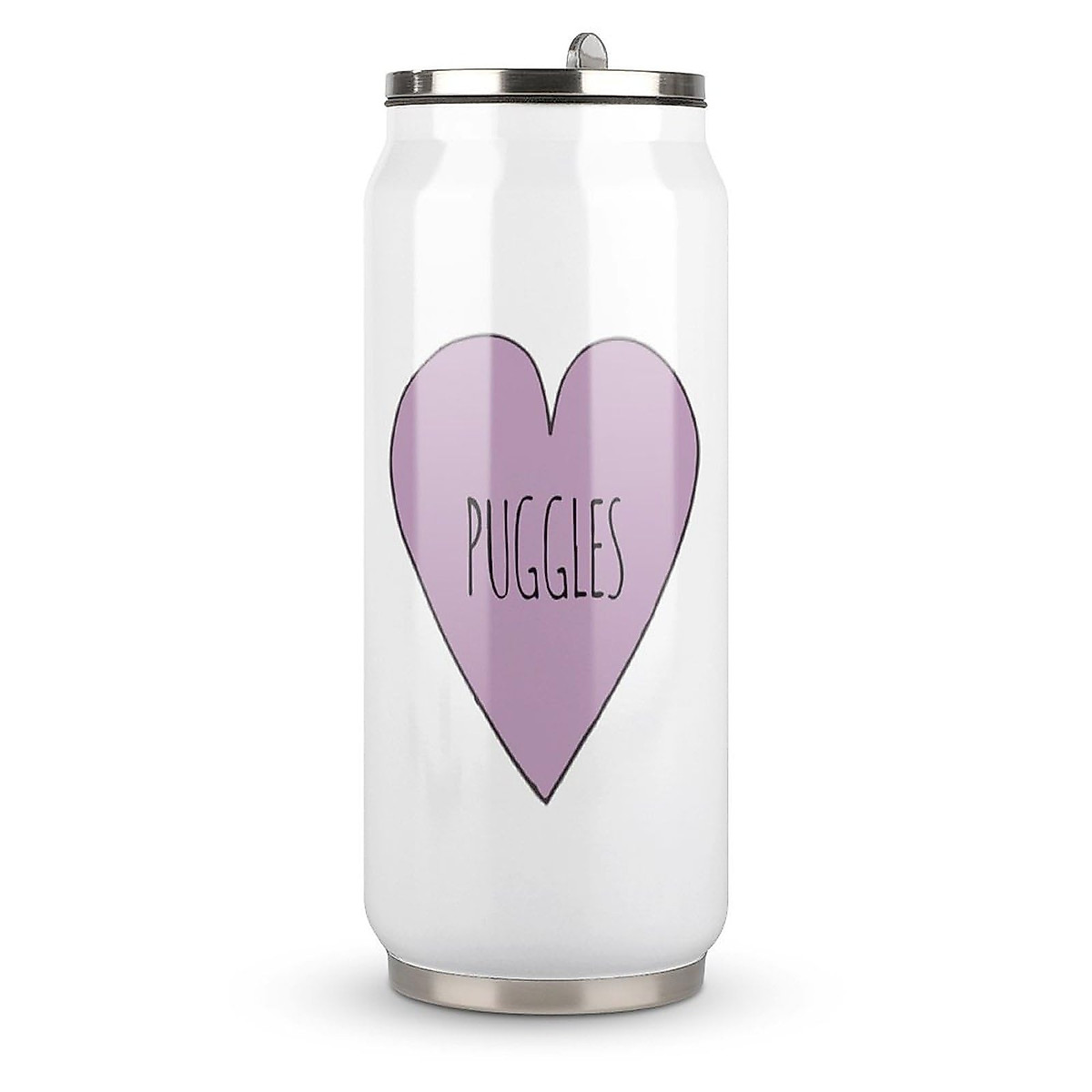 Puggle Love Insulated Tumbler Stainless Steel Travel Mug Coffee Cup with Lid And Straw 500ml