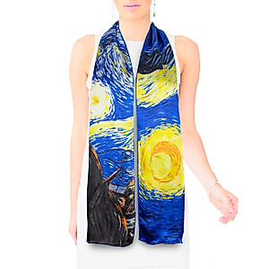 Dahlia Women's 100% Luxury Long Silk Scarf - Van Gogh Starry Night