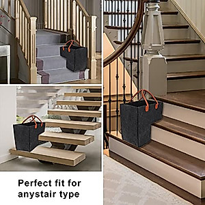 Stair Basket with Leather Handles | Staircase Baskets for Carpeted Stairs and Wooden Stairs | L-Shape Stair Storage Organizer for Home and Office Decor