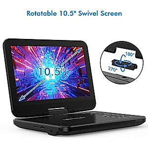 Portable DVD Player with 10.5" HD Screen by DBPOWER, Support Rechargeable,Multiple Disc Formats, USB/SD Card,with High Volume Speaker