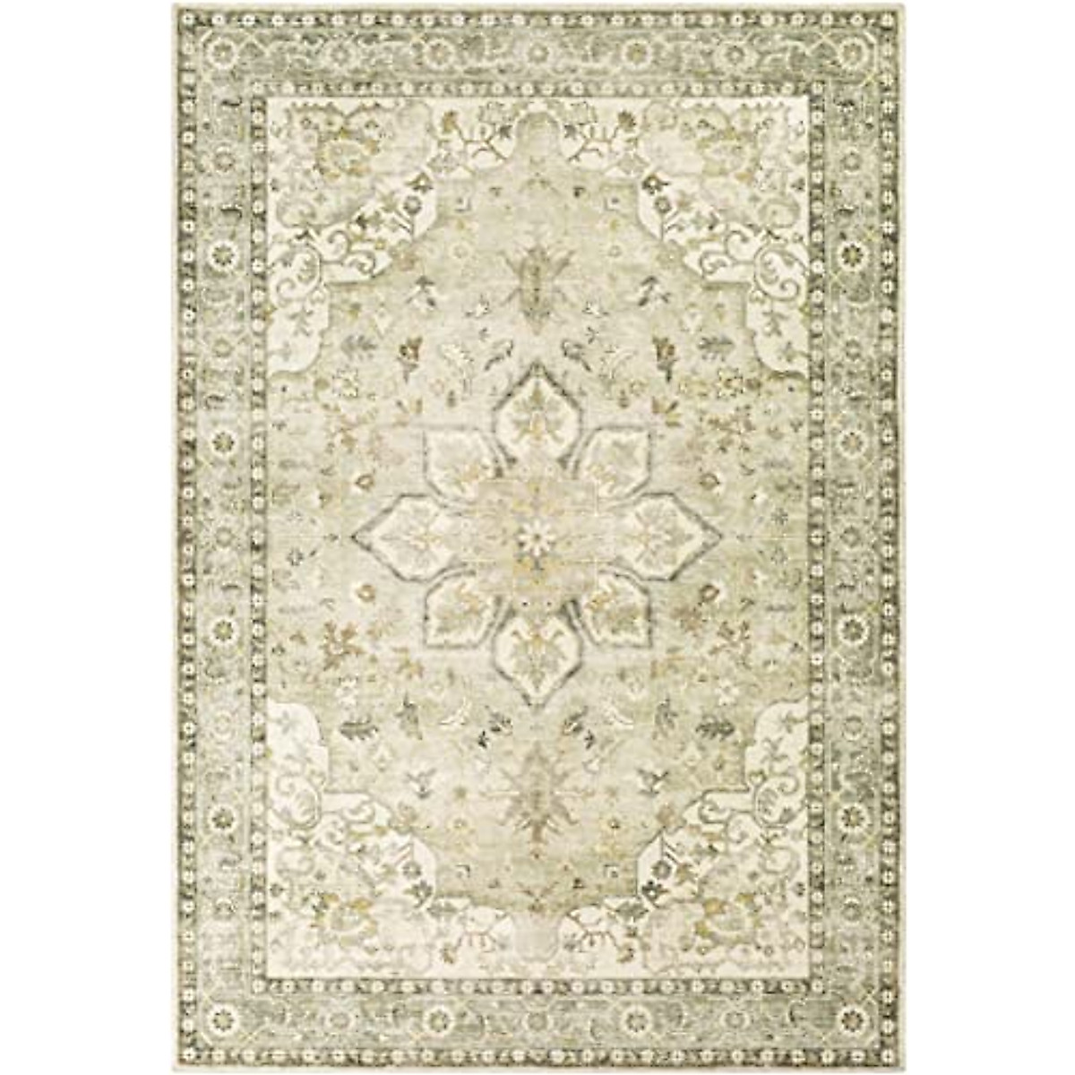Mark&Day Area Rugs, 8x10 Heiereind Traditional Cream Area Rug, Cream Green Grey Carpet for Living Room, Bedroom or Kitchen (7'6" x 9'6")