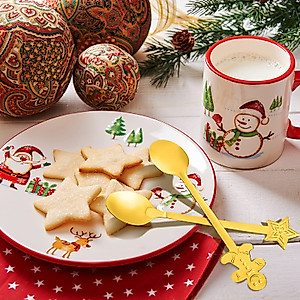 16 Pieces Christmas Spoon Set Christmas Stirring Spoon Creative Stainless Steel Coffee Spoon Tea Spoon Soup Spoon Dessert Spoon for Stirring Drink Mixing Milkshake Jam, 4 Styles (Gold)