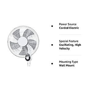 Mirdred Wall Mount Fans for Home Bedroom, 16 Inch 5 Blades 3 Speeds Wall Fans that Blow Cold Air, 90° Oscillating Quiet Cooling Fans for Indoors Kitchen Garage Office Sunshine Room