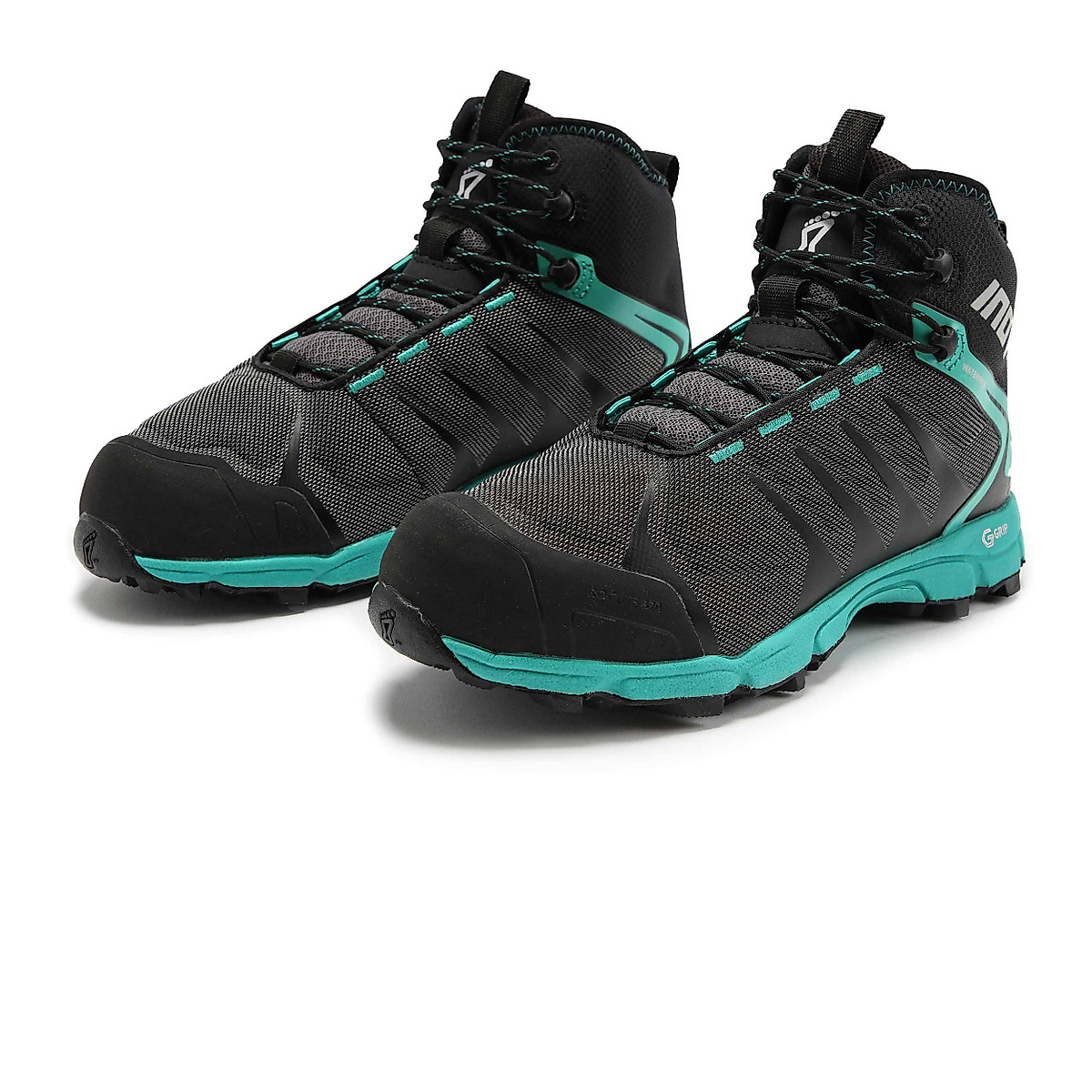 Inov-8 Womens Roclite G 370 - Waterproof Hiking Boots - Lightweight, Breathable - Graphene Grip - Mid Boot Fit - Vegan - Black/Teal 10 W US