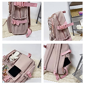 LELEBEAR Kawaii Backpack with Kawaii Pin And Accessories, Cute Preppy Aesthetic Sage Green Backpack for Girls (Sage Green)