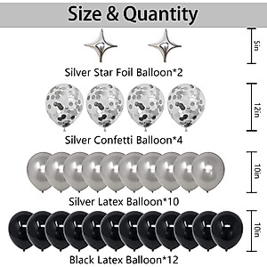 NANINUNENO 22nd Black Silver Birthday Party Decorations for Men Women, Happy 22 Birthday Party Supplies with Black Happy Birthday Banner,22 Number Balloons, Silver Foil Stars, Happy Birthday Balloons