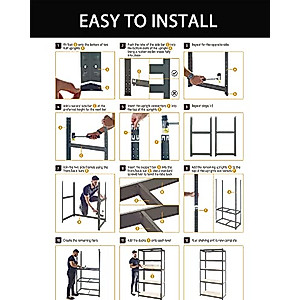 JAOSY Garage Storage Shelves Heavy Duty, Adjustable Shelves 28" Lx12 Wx59 H Shelving Unit with 5-Shelf, Racking Shelf Heavy Duty Garage Shelving Storage Shelves Black Metal Shelf