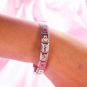 Decorated Italian Charm Bracelet, 18 charm bracelet with unique designs. 6.9 inches long, interchangeable charms