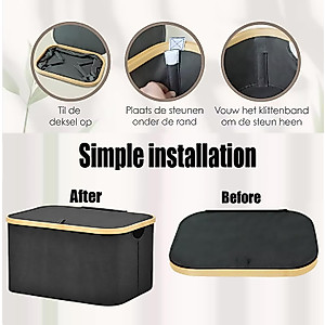 Fabric Storage Basket for Shelves, Black Storage Basket with Bamboo Handles, Collapsible Storage Bins, Rectangle Closet Baskets, Wardrobe Organiser, for Sorting Clothes, Family Items (with lid)
