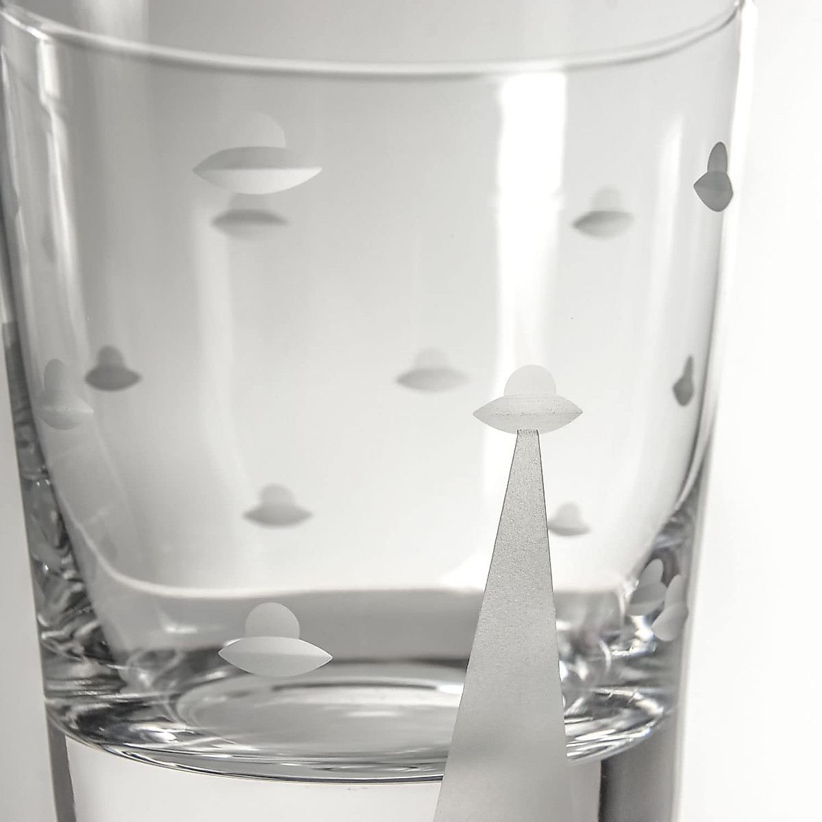 Rolf Glass UFO Mothership Double Old Fashioned Glass 13 ounce | Engraved Whiskey Glass | Lead-Free Glass | Etched Whiskey Tumbler Glasses | Proudly Made in the USA (Set of 4)