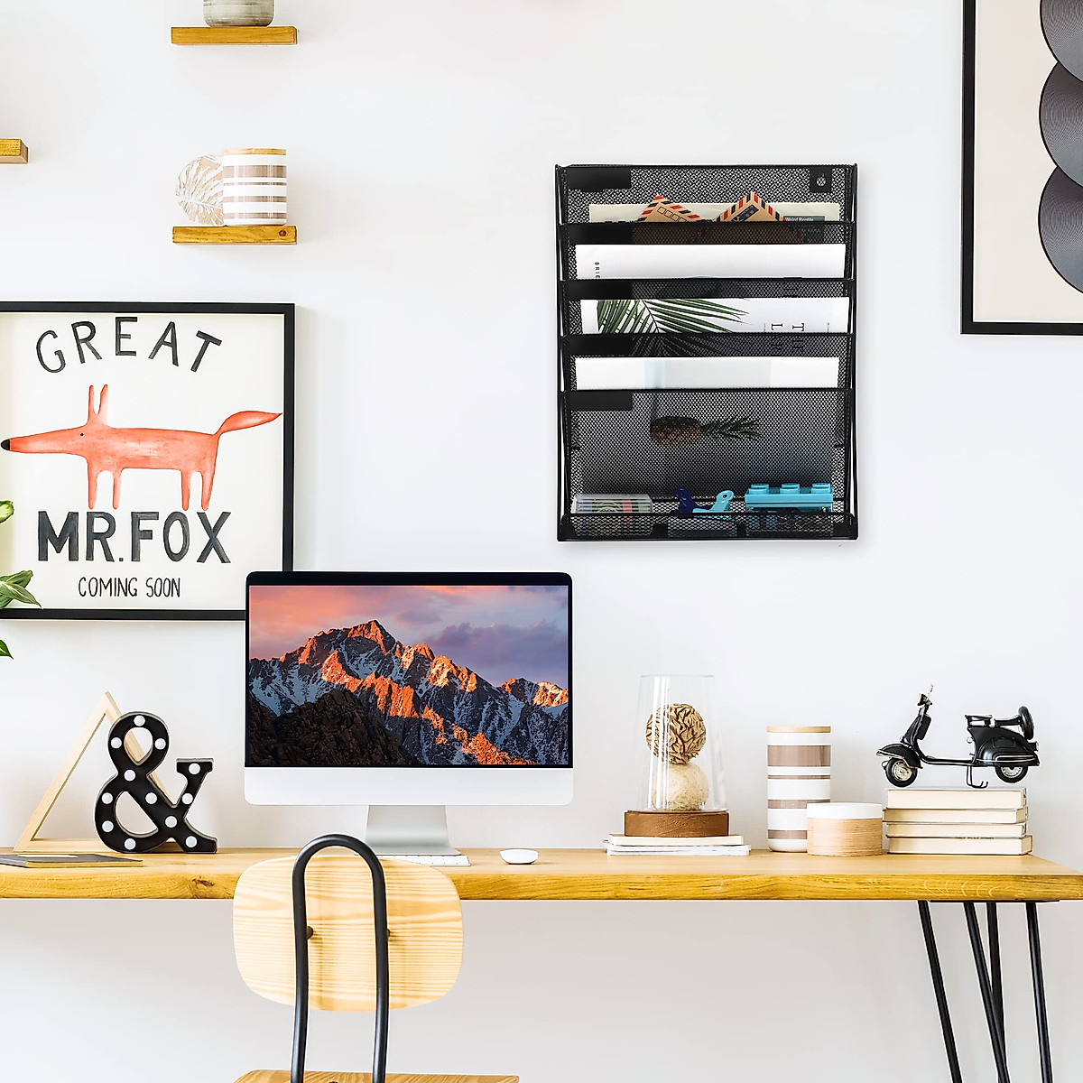 Easepres File Organizer Mesh 5-Tier Black Hanging File Organizer Vertical Holder Rack for Office Home