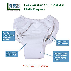 Pull On Style Adult Cloth Diaper by LeakMaster – 100% Cotton Flannel, Multi-Layered Reusable Adult Incontinence Diaper. Use with Plastic Pants (X-Large 36-44-Inch Waist)