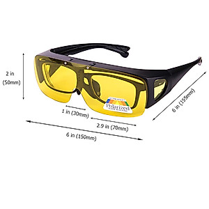 DBWEAR Night Vision Glasses Polarized Fit Over Prescription Flip Up Lens Driving Night Glasses for Men Women, Yellow, Large