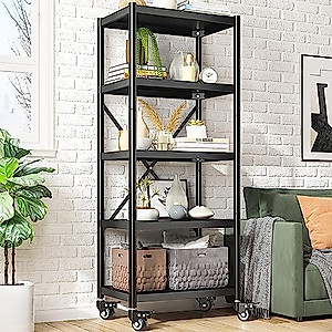 REIBII Storage Shelves for Storage with Wheels 1160LBS Heavy Duty Metal Shelving Unit Rolling Adjustable 5-Tier Pantry Shelves Kitchen Shelves Garage Shelving Utility (1)