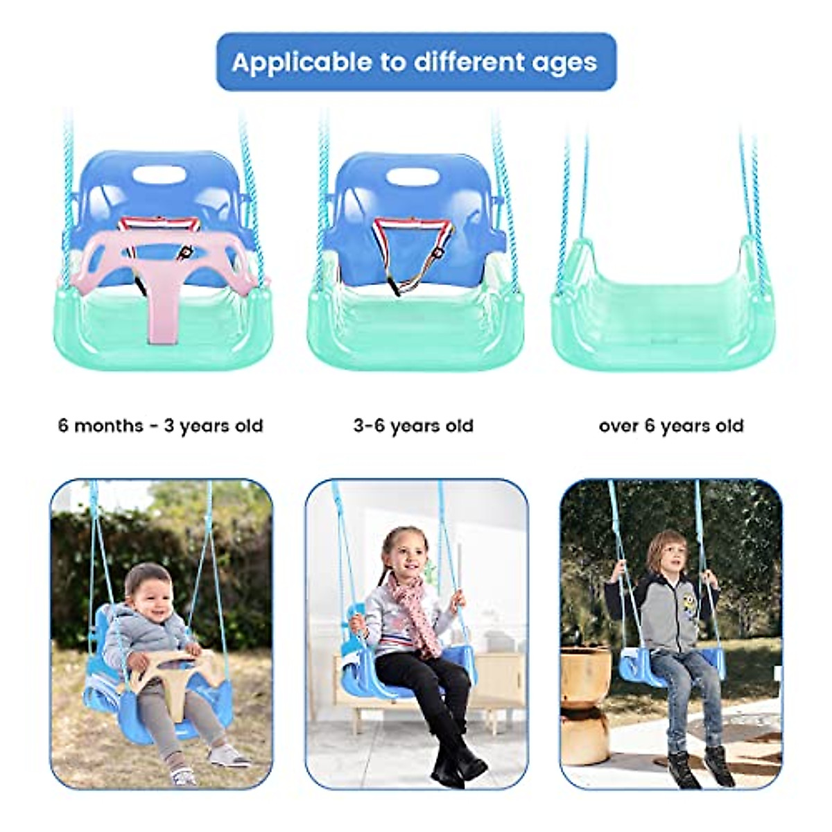 nets Tribe Toddler Swing, 3-in-1 Baby Swing Seat, Anti-Flip Snug & Secure Detachable Kids Swing Set, Infants to Teens Swing Seat for Playground Indoor Outdoor. (Macaron Green)