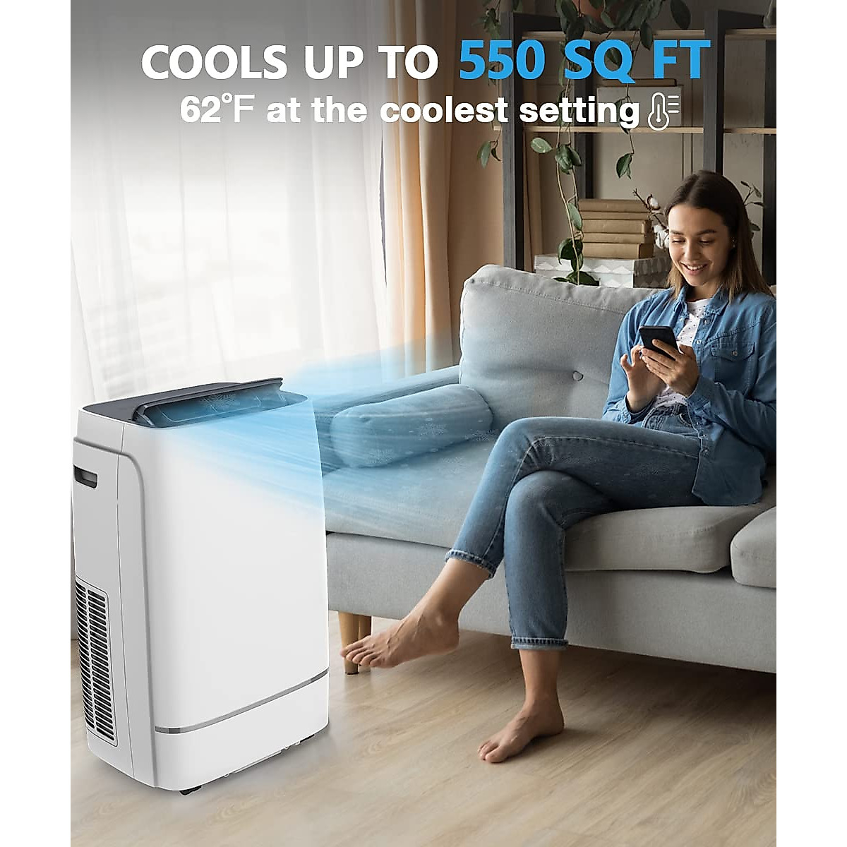 Joy Pebble Portable Air Conditioner, 12000 BTU for Room up to 550 sq. ft, Dehumidifier & Fan, Portable AC with 3 Fan Speeds, Automatic Louver Sweep,24H Timer, Remote Control, ECO