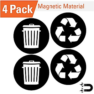 Recycle and Trash Magnetic Stickers Logo (4 Pack) - for Metal or Plastic Garbage cans, and Bins - Indoor & Outdoor - Laminated and UV Protected Premium Decal 2567 (Black - Magnetic, XSmall)