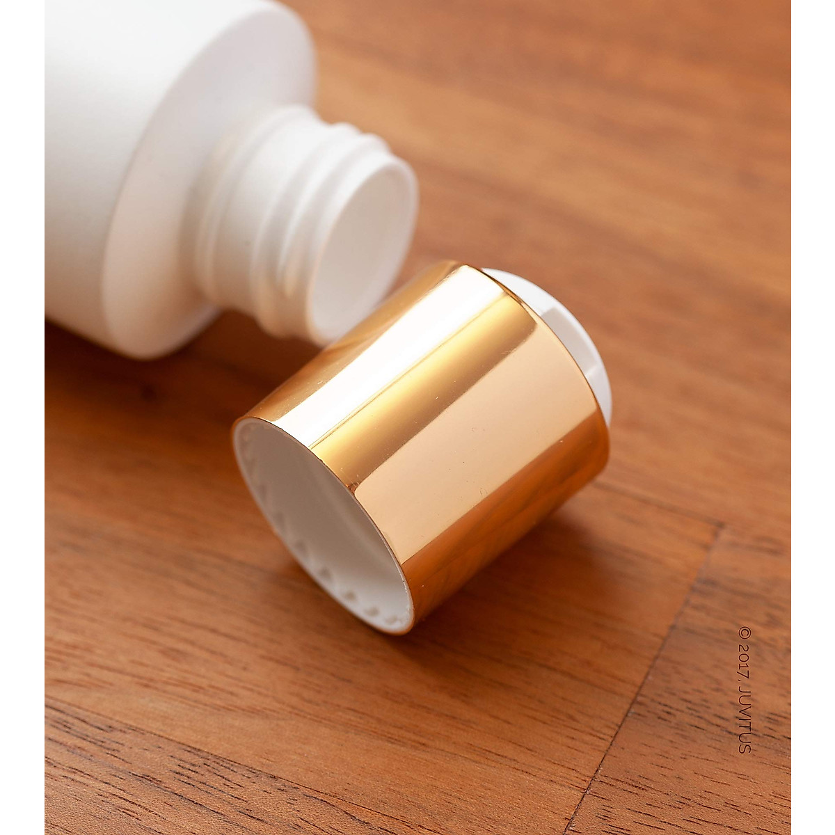 JUVITUS 4 oz / 120 ml White Plastic HDPE Refillable Cylinder Squeeze Bottle with (6 pack, Gold Disc Cap)